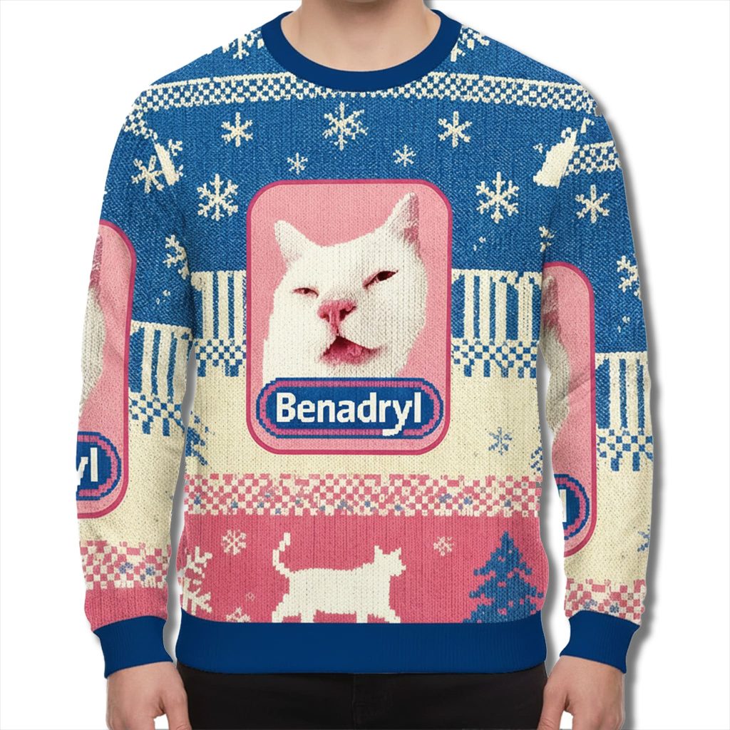 Benadryl Cat Meme Christmas Sweater 2025