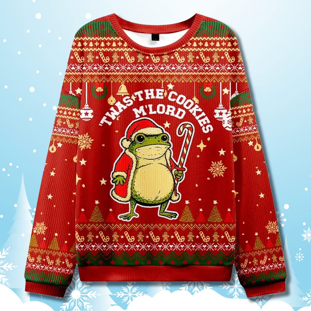 Twas The Cookies M'lord Frog Ugly Christmas Sweater